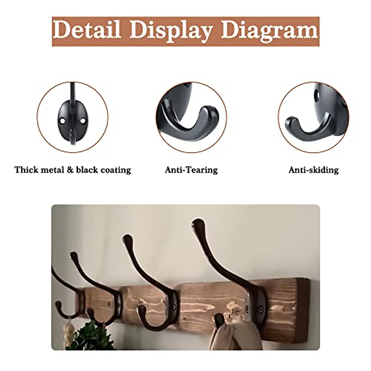 Kruodop 13 Pack Wall Hooks Wall Mounted Coat Hooks for Hanging Heavy Duty, Black Towel Hooks, Metal Double Coat Hanger with Screws Cup Retro for Coats, Handbags, Towels, Hat, Backpack