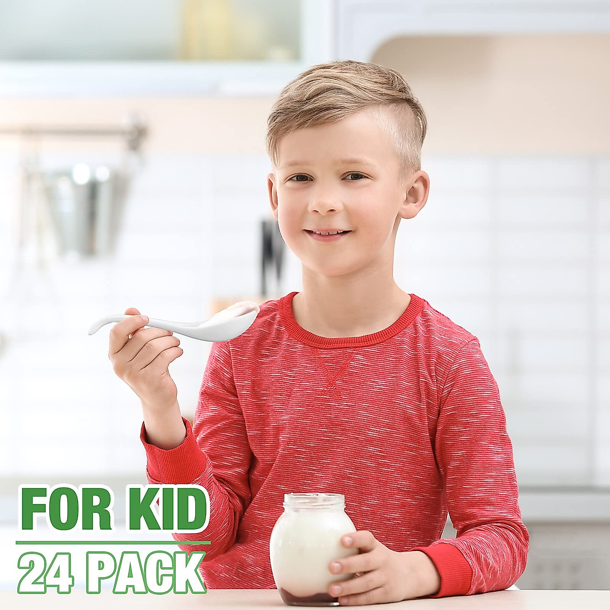 Set of 24 Asian Soup Spoons Ceramic Chinese Japanese Soup Spoons 6.75 Inch Large Ultra-fine Porcelain Kitchen Tablespoon for Dumpling Ramen Cereal Stews Pho Wonton, Deep Oval Hook Design (White)