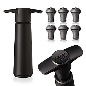 Vacu Vin Wine Saver Pump Black with Vacuum Wine Stopper - Keep Your Wine Fresh for up to 10 Days - 1 Pump 6 Stoppers - Reusable - Made in the Netherlands