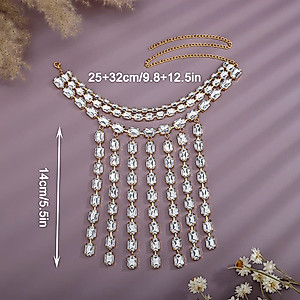 Xerling Large Crystal Tassels Dangling Bohemian Bib Necklaces for Women Oversized Layered Chain Necklaces for Photo Shoot Statement Choker Necklaces (Gold)