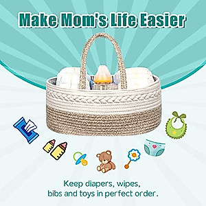 maxgoods Baby Diaper Caddy Organizer -100% Cotton Baby Basket Bin with Removable Divider -Portable Tote Bag Storage Basket for Boy & Girl Nursery Organization (White & Yellow Variegated)