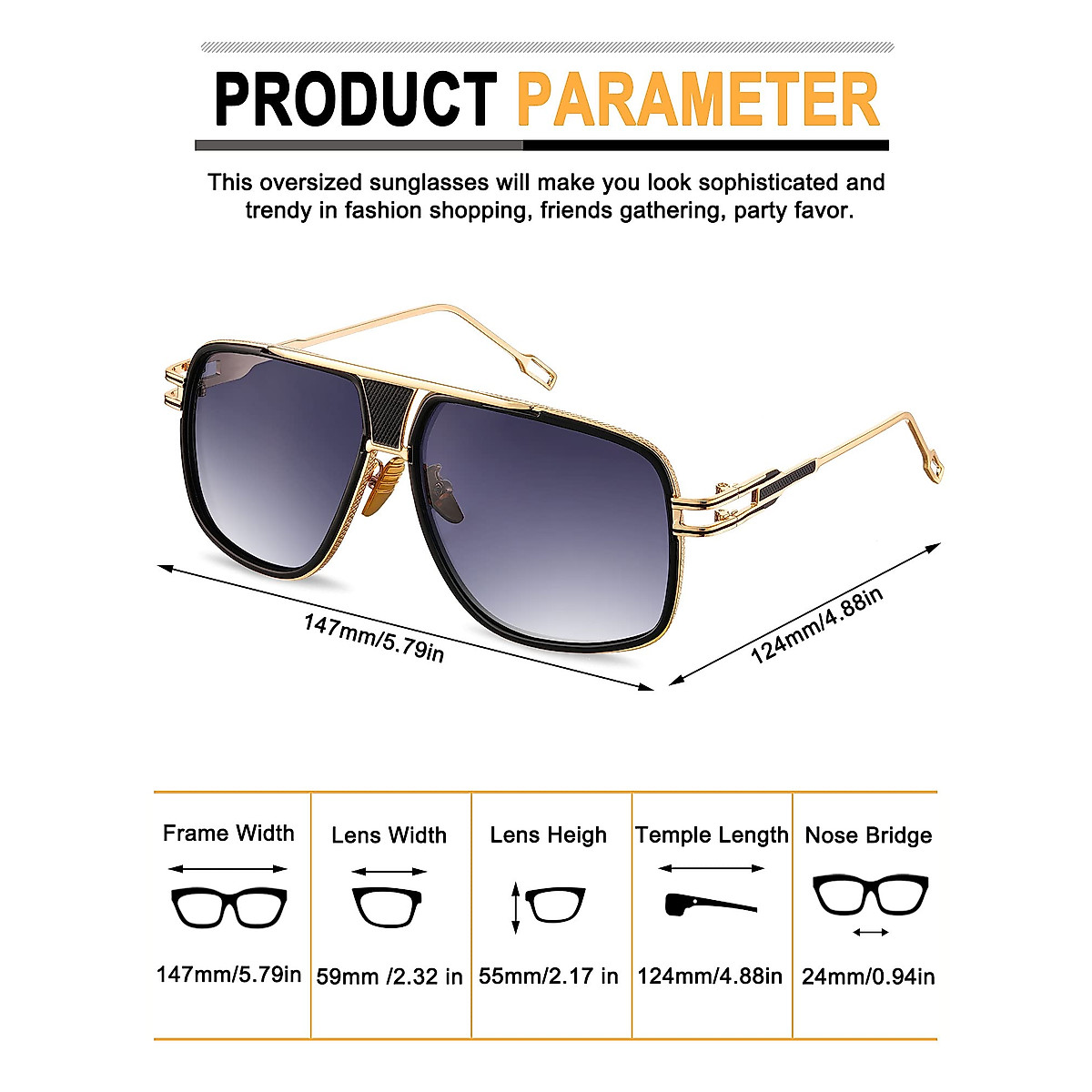 Frienda 3 Pairs Sunglasses for Men Retro Men Shades Glasses Fashion Metal Gold Frame Oversized Sun Glasses Designer