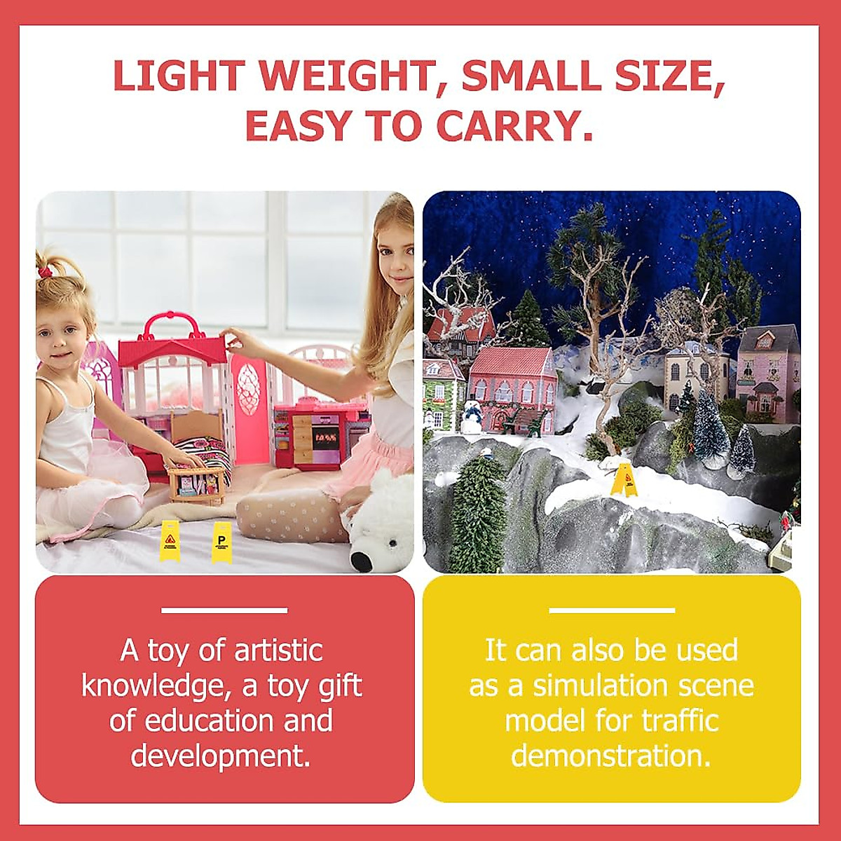 NUOBESTY Mini Traffic Signs Set, Plastic Street Signs Playset Traffic Cones Yellow Warning Sign Garbage Can Toy Safety Education Toy for Kids 25pcs