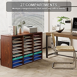 PAG Mail Sorter Organizer, Wood Literature Organizer, Student Mailbox for Classroom, Desktop Bill Paper Organizer for Office Home School, 27 Compartments, Brown