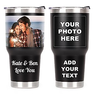Customizedbee Personalized Coffee Tumbler, Custom Mugs with Pictures Text Name Logo, 30oz Stainless Steel Custom Mug Cup, Anniversary Wedding Thanksgiving Christmas Birthday Gifts for Women Men Family