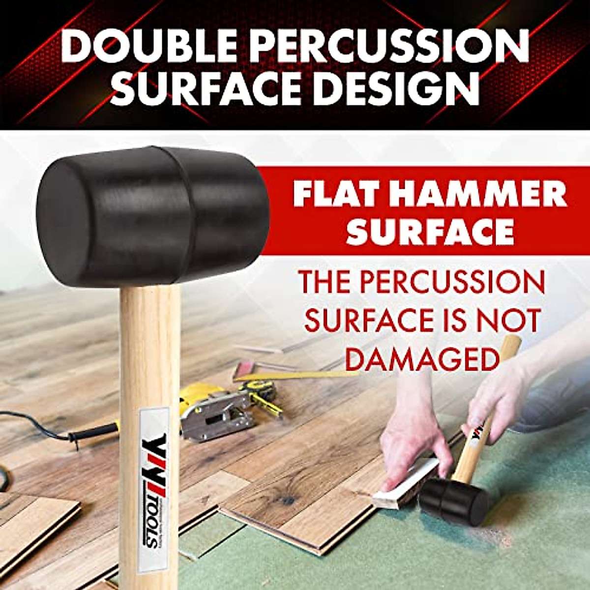 YIYITOOLS YY-2-005 Rubber Mallet Hammer With Wood Handle–8-oz, black