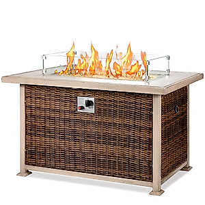 GYUTEI 50in Outdoor Propane Gas Fire Pit Table with Glass Wind Guard,50,000 BTU Rectangle Firepit w/CSA Certification,Aluminum Tabletop for Garden Patio(Grey)