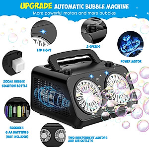 Bubble Machine, Automatic Bubble Blower with 2 Independent Bubble Motors, Bubble Maker for Kids with 30000+ Bubbles Per Minute, Outdoor Toys for Parties, Birthday, Wedding, Christmas