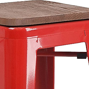 Flash Furniture Lily 4 Pk. 30" High Backless Red Metal Barstool with Square Wood Seat