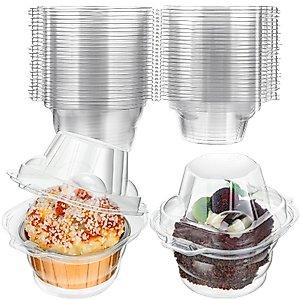 300 Pcs Individual Cupcake Containers Bulk Disposable Single Cupcake Boxes Plastic Cupcake Holder Stackable Cupcake Carriers Clear Cupcake Domes with Connected Lid for Food Wedding Baby Shower