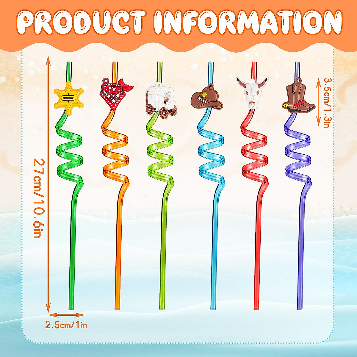 24 Pieces Western Cowboy Party Favors Cowgirl Straws Reusable Drinking Plastic Straws Kids Western Party Supplies for Birthday Baby Shower