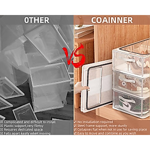 COAINNER Shoe Organizer for Closet, 16-Inch Shoe Storage Containers Boxes with Metal Frame, Clear Cover, Foldable, Stackable (1 Pack)