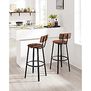HILINSIE Bar Stools - Set of 2 Bar Chairs, Industrial Counter Stools with Backrest and Footrest, Steel Frame, 28.5 Inches Tall Seat for Kitchen, Dining Room, Bistro, Rustic Brown and Black