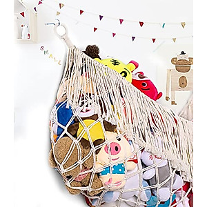 Large Stuffed Animal Hammock - [56'' Wide/Upgraded Handwoven Macrame/Cream] Toy Storage Net Hammock for Flat Wall, Hardware Included