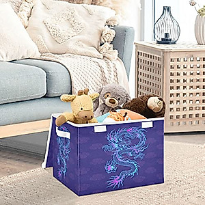 xigua Purple Chinese Dragon Storage Bins with Lids Foldable Large Cube Storage Boxes with Handles for Home Bedroom Closet Office (16.5x12.6x11.8 in)#40