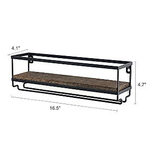 Mkono Wall Mounted Wine Rack - Bottle & Glass Holder Wood Rustic Floating Racks with Stemware Hanger Modern Plants Photos Wine Bottles Display Wall Storage Shelf for Kitchen Dining Room Home Bar