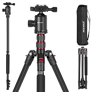 NEEWER 77 inch Camera Tripod Monopod for DSLR, Phone with 360° Panoramic Ball Head, 2 Axis Center Column, Arca Type QR Plate, Compact Aluminum Lightweight Travel Tripod 34lb Max Load, Bag Included