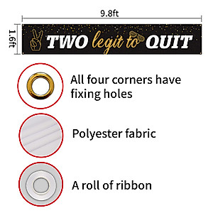 Large Two Legit To Quit Banner Backdrop,Happy 2 Years Old Birthday Banner Background Photo Booth, Decorations Supplies For Baby Birthday Party Decor Lawn Sign Yard Sign 9.8x1.6 Feet