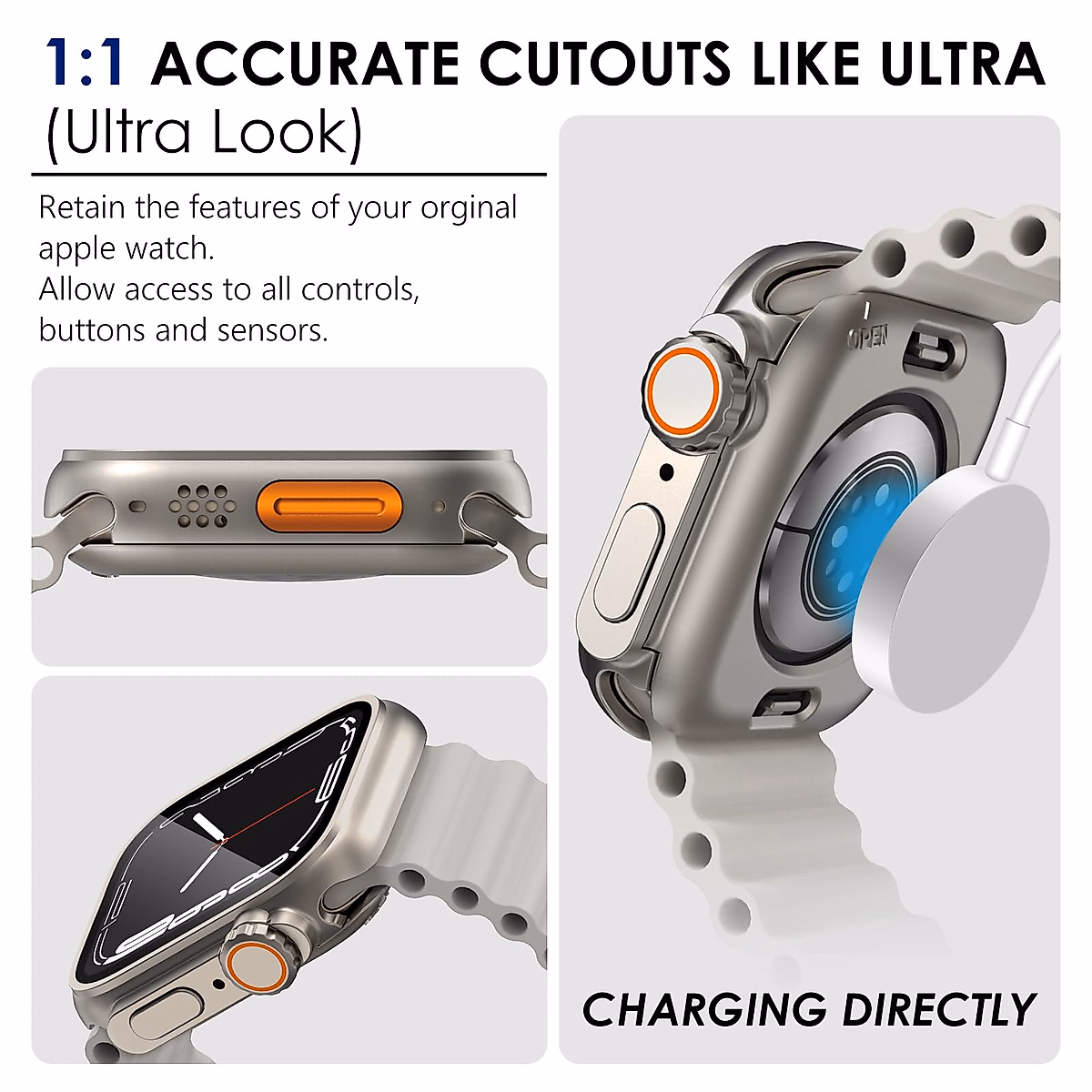 [ Looks Like Ultra Protector Case ] CHANCHY 2 in 1 Waterproof Case for Apple Watch Case 44mm with Screen Protector, Front & Back Full Protective Bumper Face Cover for Men Women, 44mm, Titanium