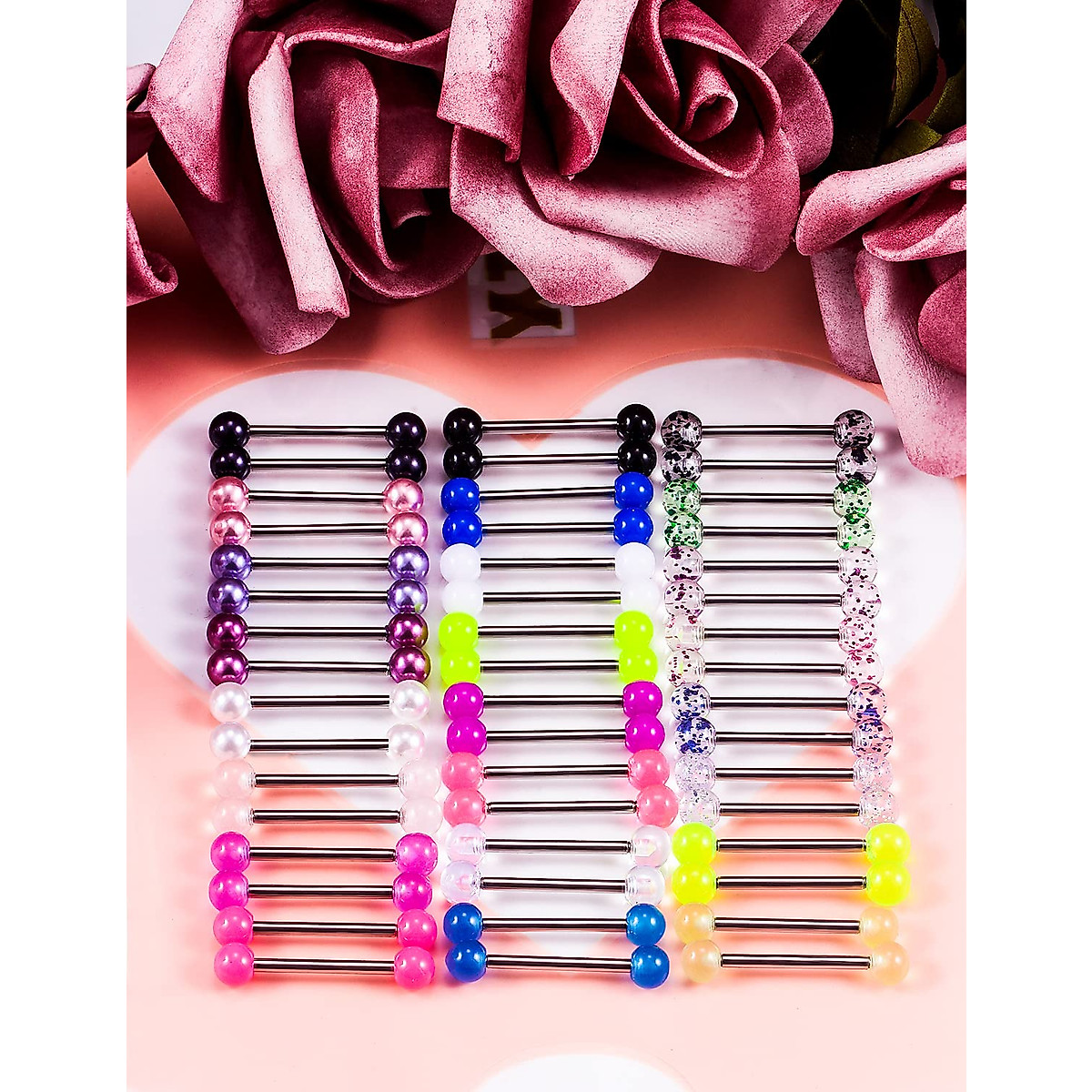 Cisyozi 16G Nipple Tongue Rings for Women Glow Drak Flexible Plastic Straight Stainless Surgucal Steel Tongue Nipple Barbell Bar Ring Nipplerings Shield Rings Retainer Piercing Jewelry Women Men 14mm