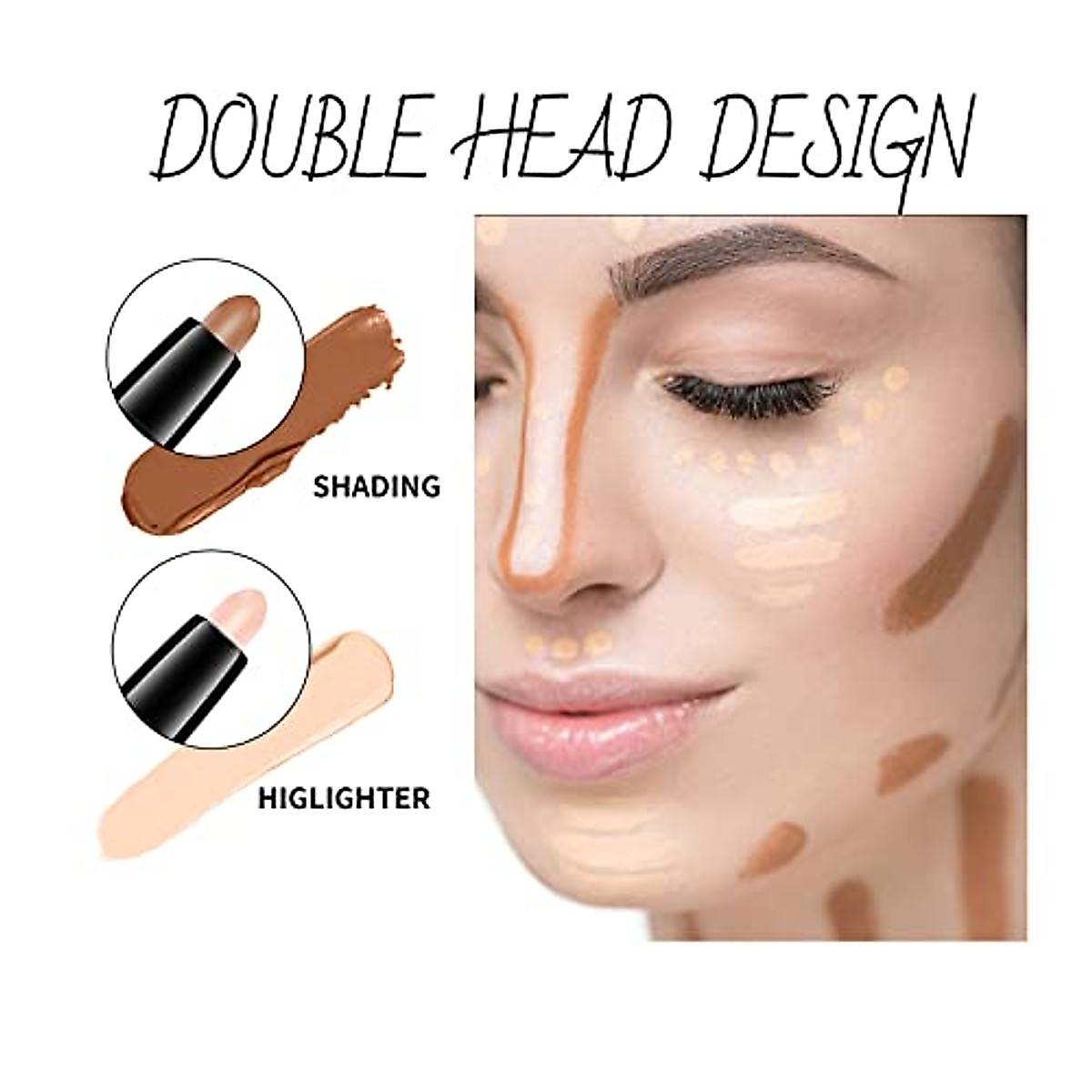 FREEORR 8 Colors Highlight Contour Stick, 2 in 1 Body Makeup Shding Stick, Face Highlighters Sticks,4 Packs Contouring Highlighting Foundation Shadow Cream Pen