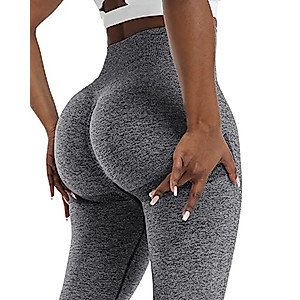 NORMOV 2 Piece Butt Lifting Workout Leggings for Women, Seamless Gym Scrunch Booty Lifting Sets(Black/Grey, XL)