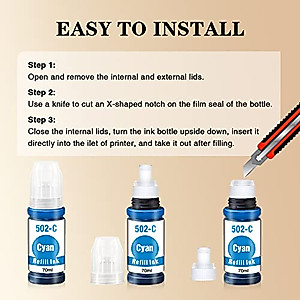 Clorisun 502 T502 Refill Ink Bottle for Epson 502 T502 Use with Expression ET-2760 ET-2750 ET-3760 ET-4760 ET-3750 ET-4750 ET-3710 ET-15000 ET-3700 2700 Ecotank Printer (Black, Cyan, Magenta, Yellow)