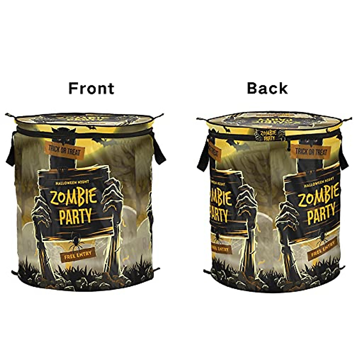 Happy Halloween Zombie Owl Moon Pop Up Laundry Hamper with Lid Foldable Storage Basket Collapsible Laundry Bag for Camping Home Organization