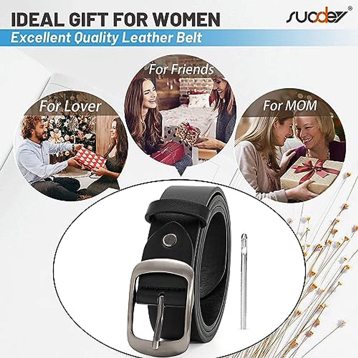 SUOSDEY Fashion Womens Soft Leather Belt, Waist Belt with Pin Buckle for Jeans Pants, black belt,width 1.3"