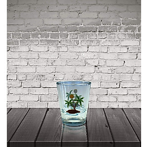 Puzzled Clear Palm Trees Shot Glass, 1.70 Oz. Unbreakable Beverage Tequila Gin Cocktail Whisky Vodka Novelty Glassware Handcrafted Drinkware Home & Bar Tools Accessory
