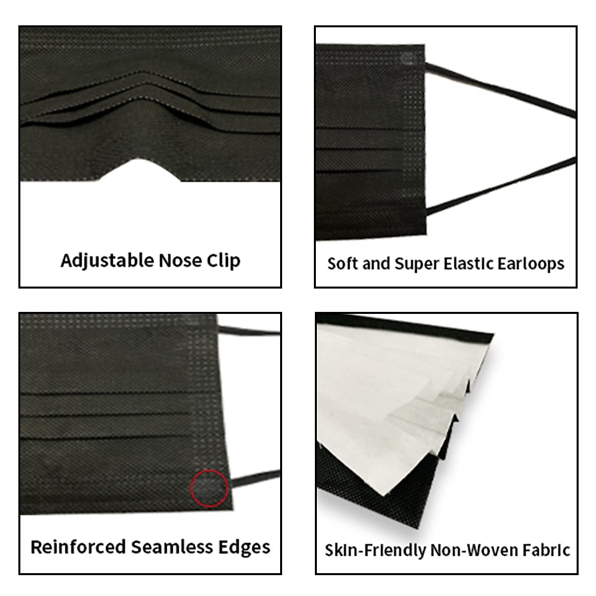 Taizhi Medical black ｍasks 50 Pcs, 3 Layer Filter black face masks