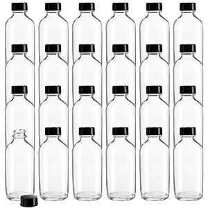 Bekith 24 Pack Clear Boston Round with Black Poly Cone Cap, 4 oz Clear Glass Bottles Sample Bottles for Juice, Ginger Shots, Oils, Whiskey, Liquids