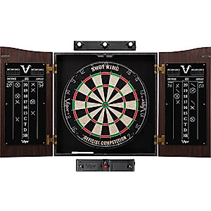 Viper by GLD Products Viper Vault Cabinet & Shot Sisal/Bristle Ready-to-Play Bundle: Elite Set (Shot King Dartboard, Darts, Shadow Buster and Laser Throw Line), Black