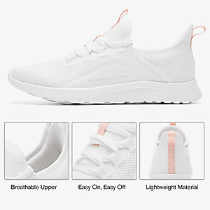 ALEADER Womens Tennis Shoes Slip On Nurse Shoes for Walking Running Trainning Wokout Sneakers White Peach Size 6 US