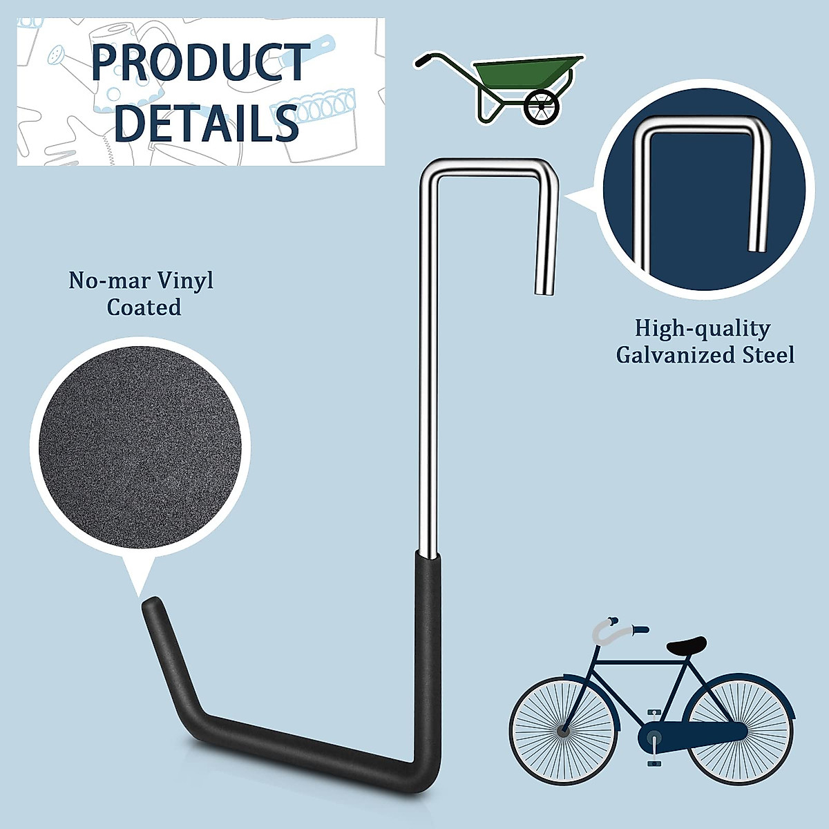 6 Pack Heavy Duty Rafter Hooks for Hanging Vinyl Coated Large S Hooks for Hanging Ladder Bike Hangers Garage Storage Organizer Black