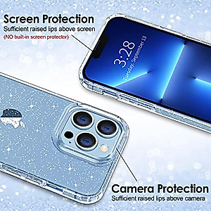 for iPhone 13 Pro Max Case Clear Glitter, Cute Girly Sparkly Bling Phone Case for Women Girls [Sparkle Design] Anti-Scratch Soft TPU Slim Fit Shockproof Protective Case Cover 6.7", Clear Glitter