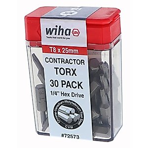 Wiha 72573 Torx Bits, T8, 30-Pack