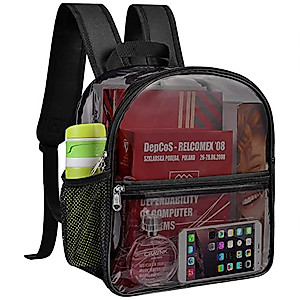 Slumou Mini Clear Backpack Stadium Approved for Women Men Heavy Duty See Through Transparent Pvc Backpacks for School Work Travel（Black）
