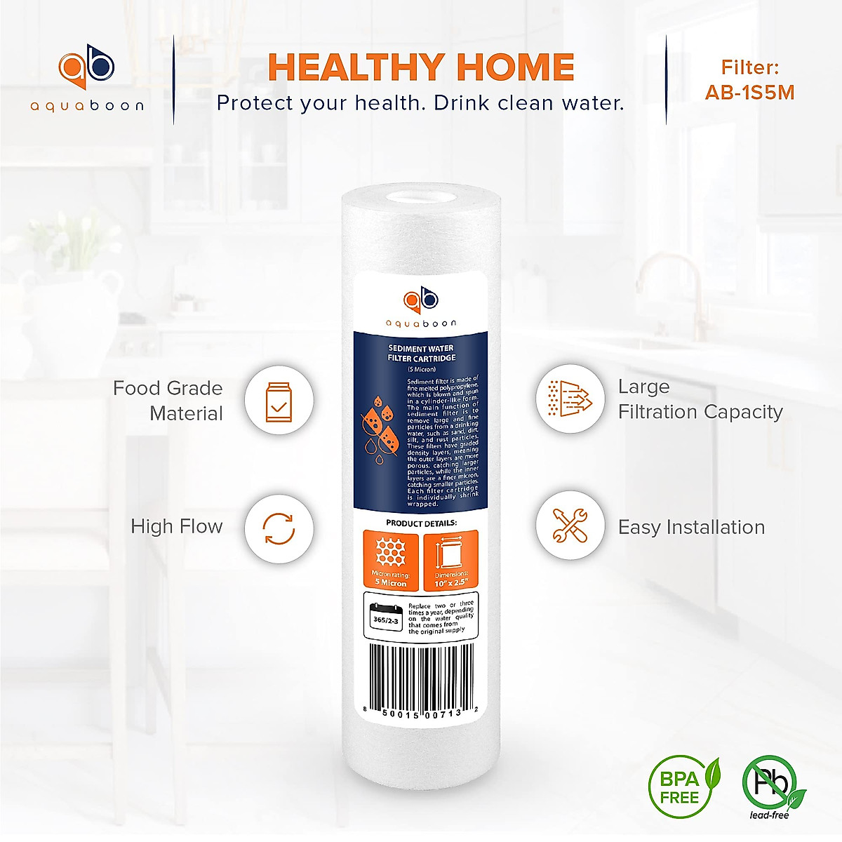 Aquaboon 2-Pack of 5 Micron 10" x 2.5" Pleated Sediment Water Filter Replacement Cartridge & Aquaboon 4-Pack of 5 Micron 10" Sediment Water Filter Replacement Cartridge