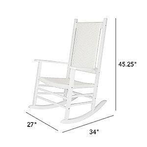 Shine Company Set of 2 Hampton Porch Rockers, High Back Wood Rocking Chairs, Rattan Backrest & Seat, 2-Pack, White