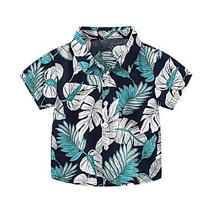 MOYFAZA Boys Button Down Shirts Boys Hawaiian Short Sleeve Shirt Tops Size 1 2 3 4 5 6 7 8 9 10 Years… Black