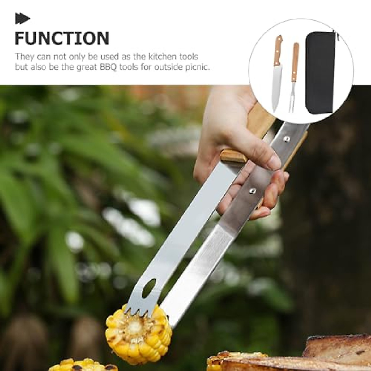 GANAZONO 5 Sets Barbecue and Fork Tools Chef Carving Fork Poultry Serving Fork Camping Reusable Flatware Outdoor BBQ Home Tools Outdoor Barbecue Tool Heavy Grill Travel Wooden Handle