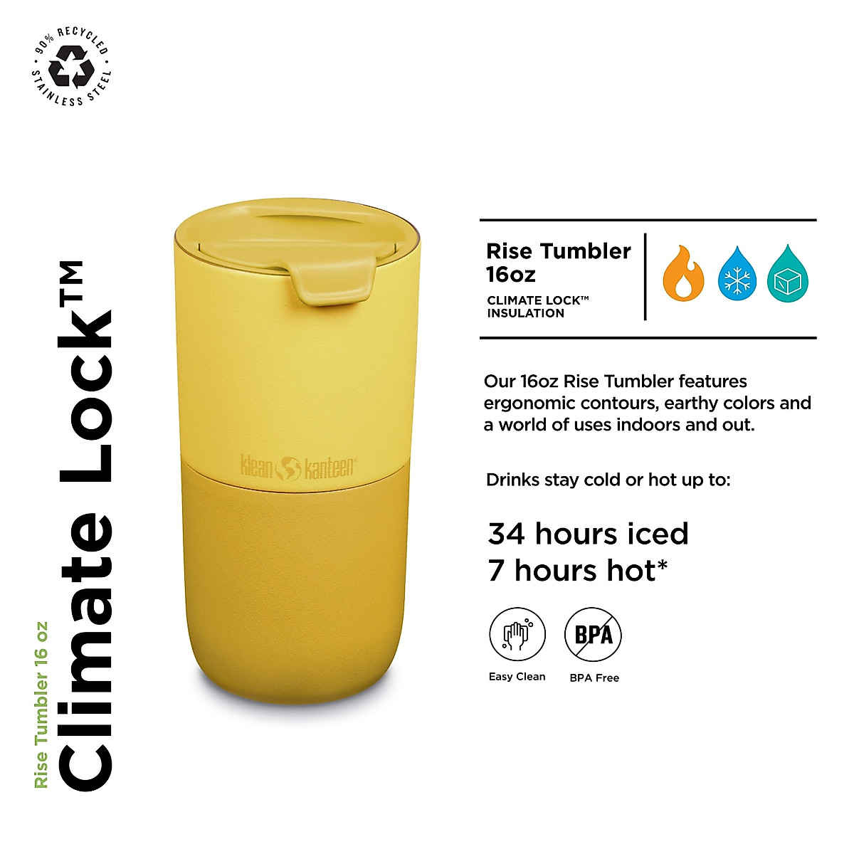 Klean Kanteen Rise Tumbler with Flip Lid Stainless Steel Old Gold 473 ml 1010214