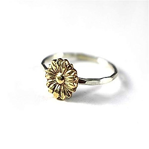 besurJameso Retro Sunflower Ring 925Silver Delicate Sunflower Ring Bride Wedding Gifts Jewelry，Petal Ring Womens (size 7)