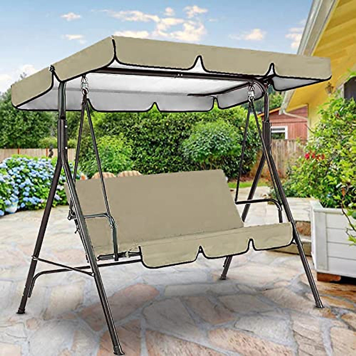 Porch Swing Canopy Waterproof Top Cover Set, Garden Swing Seat Replacement Canopy Awning Canopy Cover/Seat cover Outdoor Patio Ham-mock Swing Seat Cushion Cover (Beige #)