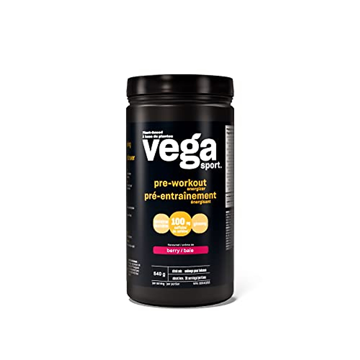 Vega Sport Pre-Workout Energizer Acai Berry (19oz, 30 Servings) - Vegan, Gluten Free, All Natural, Pre Workout Powder, Non GMO