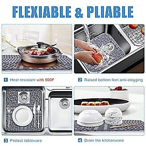 JUSTOGO Sink Protectors for Kitchen Sink,Silicone Sink Mat Grid Accessory,1 PCS Non-slip Grey Sink Mats for Bottom of Kitchen Farmhouse Stainless Steel Porcelain Sink (16.25"x 13")