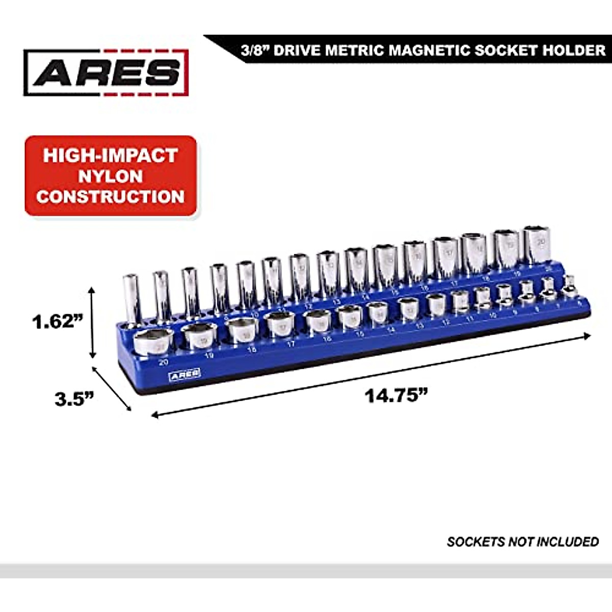 ARES 60008-30-Piece 3/8 in METRIC Magnetic Socket Organizer -BLUE -Holds 15 Standard (Shallow) and 15 Deep Sockets -Perfect for your Tool Box -Also Available in BLACK