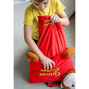 Animal Adventure®| Curious George®|Character Cuddle Combos™| 2-in-1 Stow-n-Throw Cuddle Bud with Carrying Handle & Zipper Pouch for Blanket Storage Set –29" W x 40" H Blanket