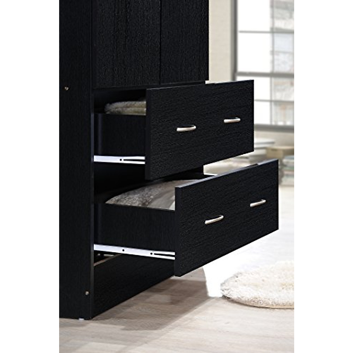 HODEDAH IMPORT Two Door Wardrobe, with Two Drawers, and Hanging Rod, Black